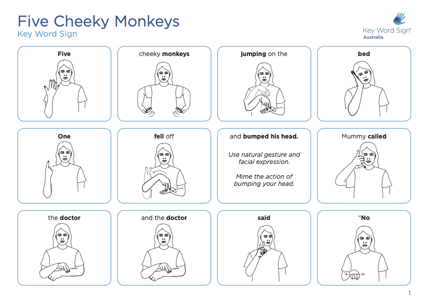 Five Cheeky Monkeys Key Word Sign Australia Five Cheeky Monkeys Key Word Sign Australia